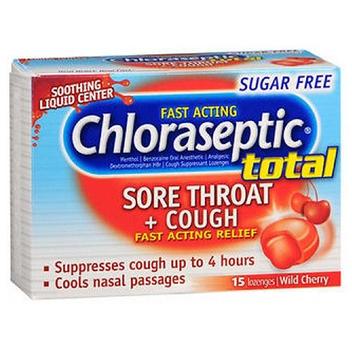 Chloraseptic Total Sore Throat Plus Cough Lozenges Sugar Free Wild ...