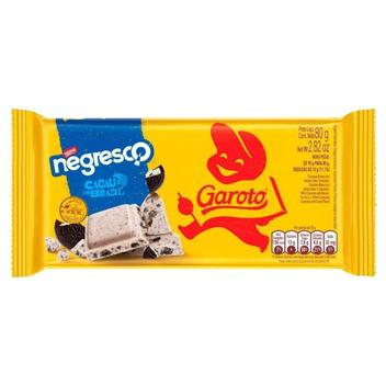 Chocolate Garoto Tablete Branco com Biscoito Negresco 80g - Embalagem com 16 Unidades ...
