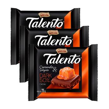 Chocolate Garoto Talento Dark Caramelo Salgado 75g Kit com três ...