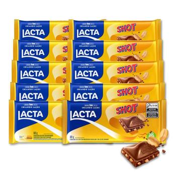 Chocolate Shot Com Amendoim Lacta Kit 10 Barras De 80G - Chocolate ...
