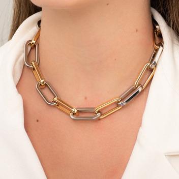 Choker elos grossos com fio quadrado duas cores - 339138 - Anel ...