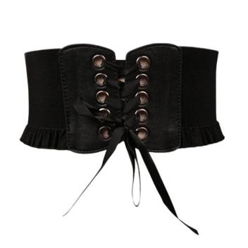 Cinto Corset Largo Cintura Alta Couro PU Laço Botão Babado - Belt ...