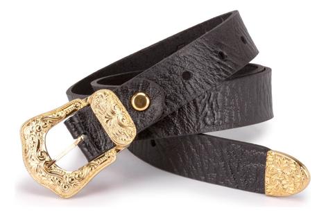 Cinto Couro Legítimo Feminino Country Fino C/ Fivela Dourada - ello ...