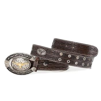 Cinto Masculino Country De Couro Detalhe Ferradura Fivela Boi Dourada ...