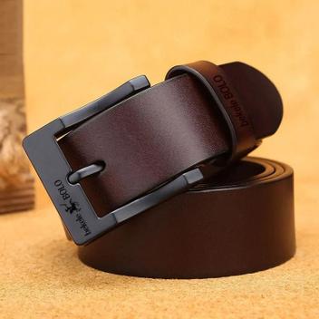 Cinto Masculino de Couro Genuíno - Fivela de Metal - Design de Luxo ...