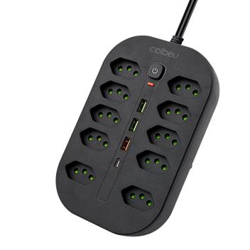 COIBEU Extensão Filtro de Linha 10 Tomadas 3 USB 1 TipoC Bivolt Power 2500W 10A 2 metros ...