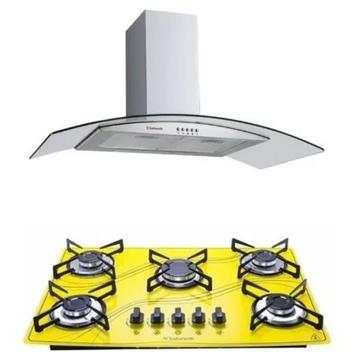 Coifa 90 Cm Curva + Cooktop 5 Bocas Amarelo Safanelli - Coifa de Parede ...