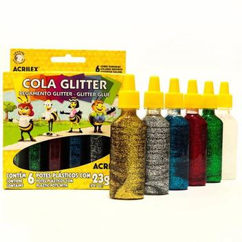 Cola Glitter com 6 Potes Plásticos 23g Cada Acrilex - Cola Glitter ...
