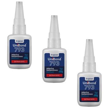 Cola Uni Bond Adesivo Instantâneo 793 20g Kit 3 Unidades Argacon - Cola ...