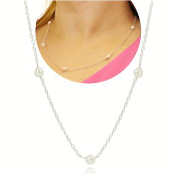 Colar Corrente Pérola Agua Doce Prata Legítima 925 - Lojas La&Ny ...