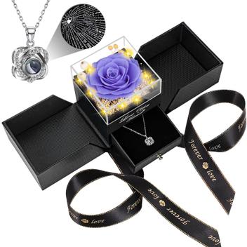 Colar de rosa violeta real preservada com eu te amo - Lebana - Colar ...