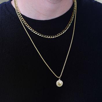 Colar masculino dourado aço inoxidável/ corrente masculina moeda ...