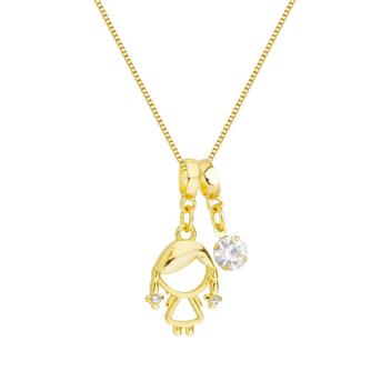 Colar Pingente Menina e Ponto de Luz Banhado a Ouro 18k - Work ...