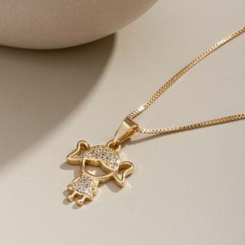 Colar Pingente Menina (Filha), Semijoia, Ouro 18K - SEM MARCA - Colar ...