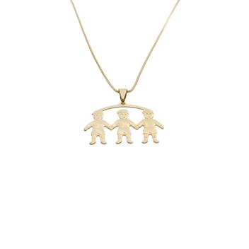 Colar Pingente Trio de Tres Filhos Meninos Liso Banhado Ouro 18k ...