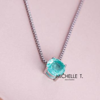 Colar ponto de luz esmeralda colombiana fusion ródio branco semijoia ...