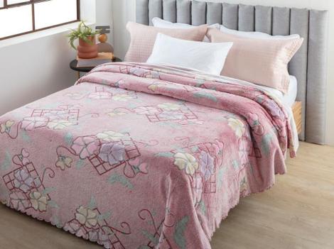 Colcha Casal Aveludada Aconchego Piacere Rosê Jolitex - Cobre-Leito e ...