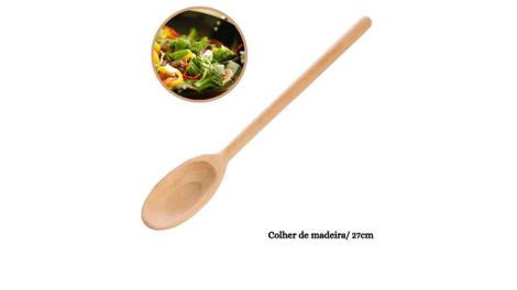 Colher de Pau Madeira 27cm Oval Resistente Multiuso Universal ( 36772 ...