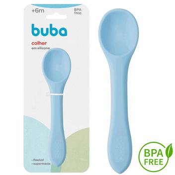 Colher Flexível Azul em Silicone para Bebês +6 Meses Buba - Buba Baby ...
