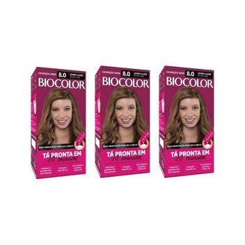 Coloraçao Biocolor Creme 8.0 Louro Claro - Kit Com 3Un - Tinta de ...