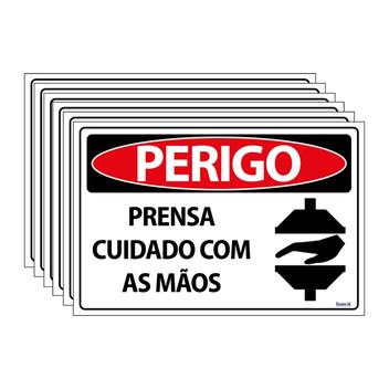 Combo 6 Placas De Sinalização Perigo Prensa Cuidado Com As Mãos 30x20 ...