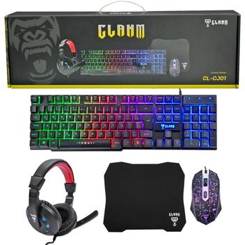 Combo Gamer Mouse 3000 DPI + Teclado LED Rainbow ABNT2 + Headset Stereo ...
