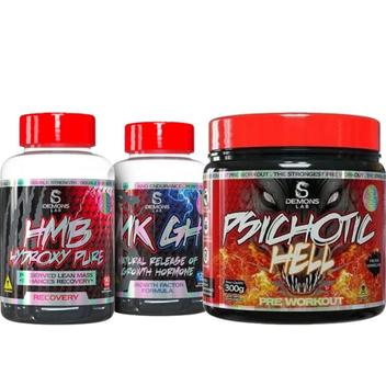 combo mk gh demons lab + hmb demons + pré treino psichotic hell 300g ...