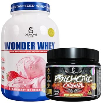 Combo Pré Treino Psichotic Original 150g + Wonder Whey Protein Concentrado 900g (Morango ...