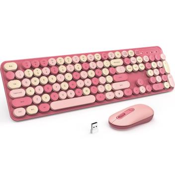Combo Teclado e Mouse Sem Fio Silencioso LIZRROT - Rosa - Kit Teclado e ...