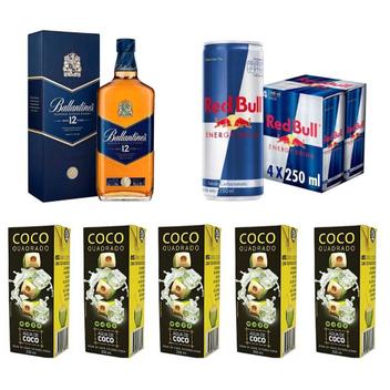Combo Whisky Ballantine'S 12Y 1L + Red Bull + Aguas De Coco - Bebidas ...