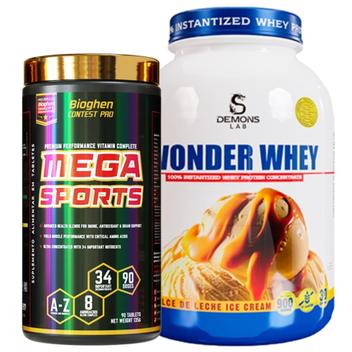 Combo Wonder Whey Concentrado 900g (Doce de leite) + Multivitamínico Mega Sports 90 Tablets ...