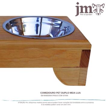 Comedouro Pet Elevado Duplo M - Potes Inox Madeira Meia Lua - JM Pet ...