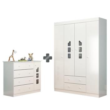 Cômoda Com Guarda Roupa Infantil 4 Portas Branco Léo Shop JM Baby ...