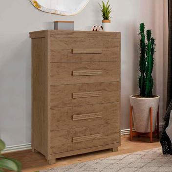 Cômoda de 5 Gavetas em MDF com Pés de Madeira - FÊNIX - Cômoda - Magazine Luiza