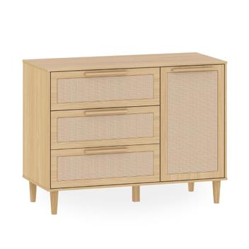Cômoda Infantil Quater Linha Paglia Pro MDF com Rattan e Pés em Madeira ...