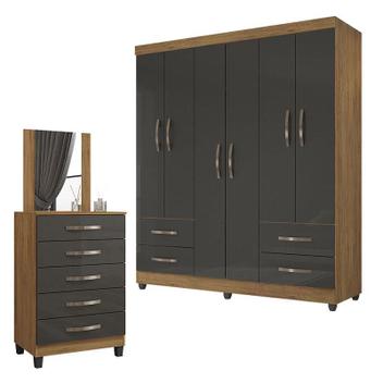 Cômoda Lion 5 Gavetas e Guarda Roupa Casal Honduras 6 Portas Freijó ...