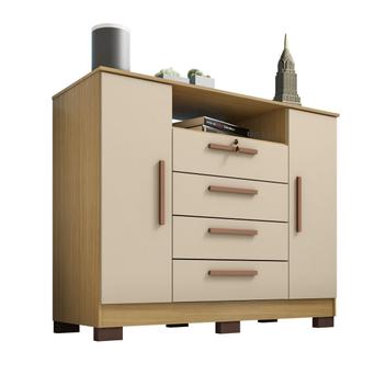 Cômoda Rack 2 Portas e 4 Gavetas Madri com Chave Sala de estar ...