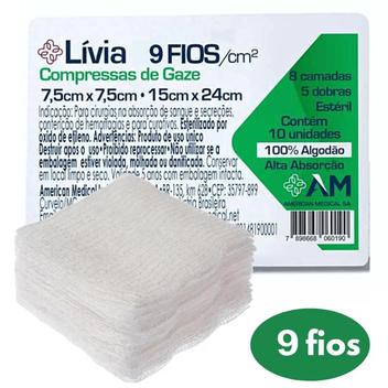Compressa De Gaze 9 Fios Estéril 7,5X7,5 Lívia - C/10 Unids - America ...