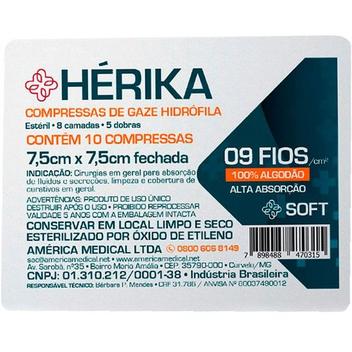 Compressa de Gaze Esteril 7,5cm x 7,5cm 9 Fios 10 Und - America ...