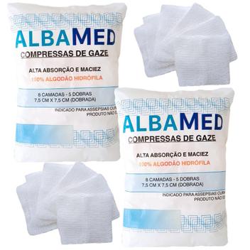 Compressa Gaze Curativo Não Estéril 09 11 13 Fios 7,5x7,5cm Pacote 180g - AlbaMed - Curativo ...