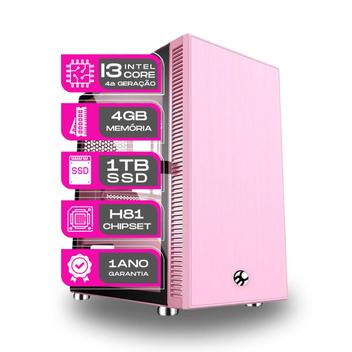 Computador Cpu Rosa Core i3 4ª ger 4130 4gb ssd 1tb Kit teclado e Mouse ...