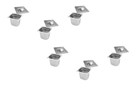 CONJ 6 CUBAS Gastronômicas Em INOX GN 1/6x150 mm 2,2 Litros + 6 TAMPAS ...