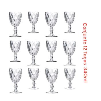 Conjunto 12 Taças Diamond Vidro Transparente p/ bebidas Vinho, Água e ...