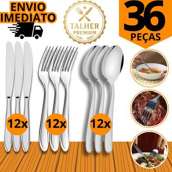 Conjunto 36 Talheres Inox Premium Garfo Faca E Colher Talher Refeição ...