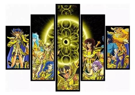Conjunto 5 Quadros Anime Cdz Cavaleiros De Ouro Quadro Painel Mangá ...