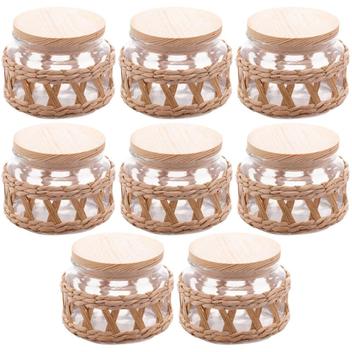 Conjunto 8 Potes Herméticos 350ml Vidro Sisal Tampa Madeira Porta ...