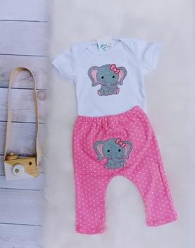 Conjunto Baby Luxo Menina Bebe C Calca E Bodye Elefantinho - dgbabykids ...