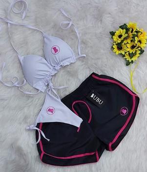 Conjunto Biquíni Refletivo Cortininha + Shorts - Gringas Model ...