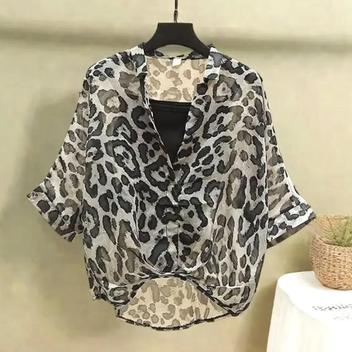 Conjunto Blusa e Colete Feminino Vintage - Estampa Leopardo e Decote V ...