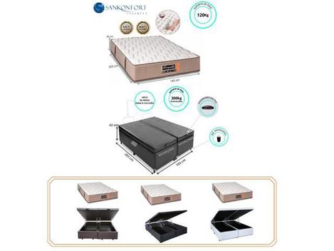 Conjunto Cama Box Baú Casal King + Colchão Sankonfort Tranquillité 193x203x72 (Molas Ensacadas ...